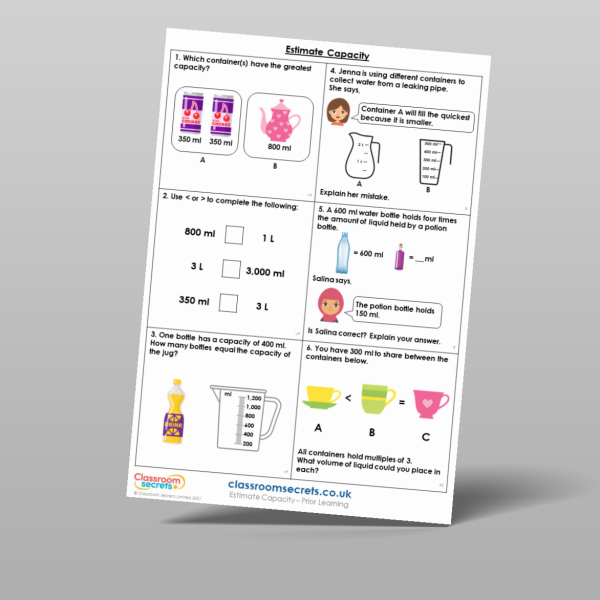 Year 5 Estimate Capacity Prior Learning Resource | Classroom Secrets