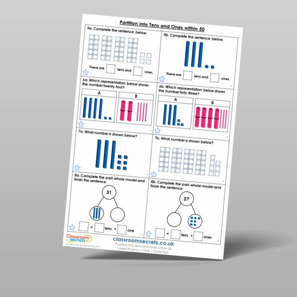 Year 1 Partition Into Tens And Ones Within 50 Varied Fluency Resource | Classroom Secrets