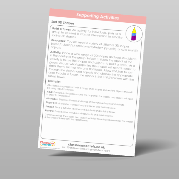 Year 1 Sort 3d Shapes Supporting Activity Resource | Classroom Secrets