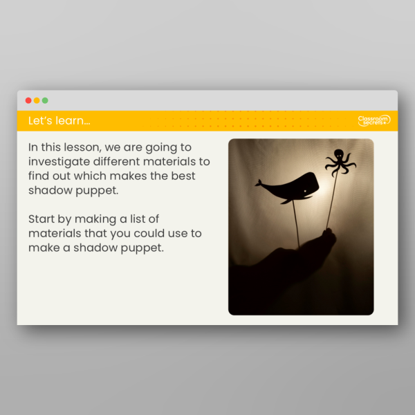 Year 3 How Do We Make Shadows Investigation Lesson Resource | Classroom ...