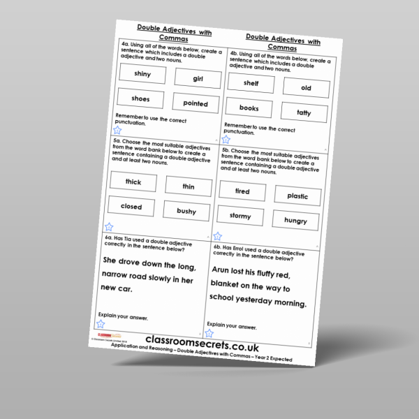 Year 2 Double Adjectives With Commas Application And Reasoning Resource ...