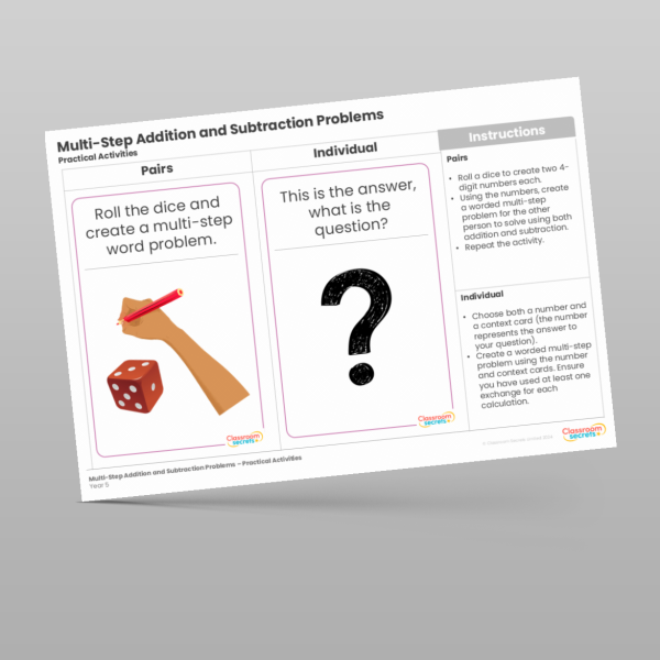 Year 5 Multi Step Addition And Subtraction Problems Practical Activity ...