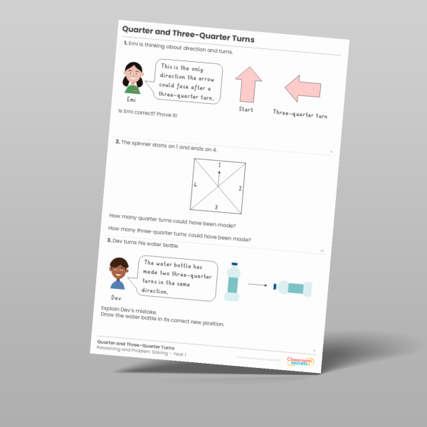 Year 1 Quarter And Three Quarter Turns Reasoning And Problem Solving ...