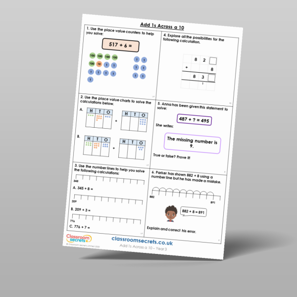 Year 3 Add 1s Across A 10 Mixed Activity Resource | Classroom Secrets