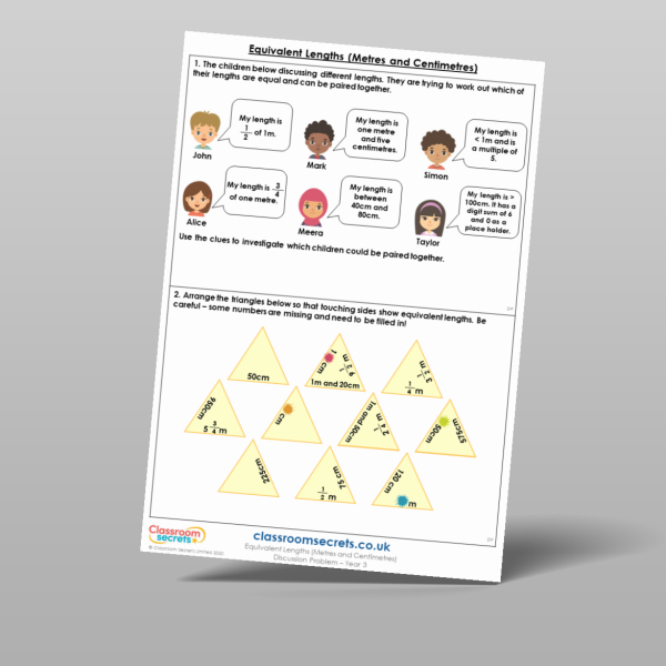 Year 3 Equivalent Lengths Metres And Centimetres Discussion Problem 2 Resource Classroom Secrets