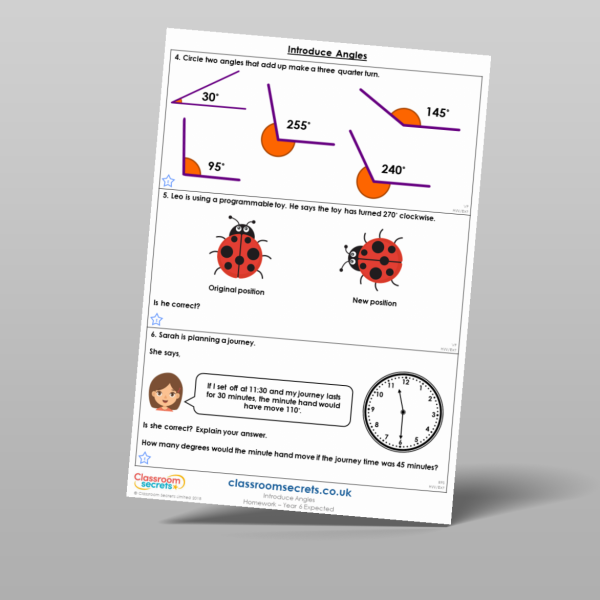 Year 6 Introduce Angles Homework Resource | Classroom Secrets