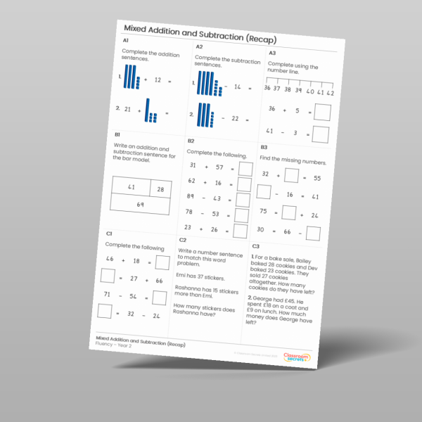 Year 2 Mixed Addition And Subtraction Recap Fluency Matrix Resource ...