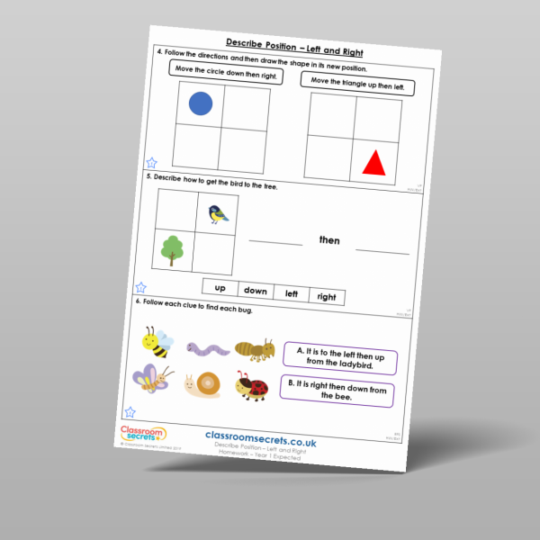 Year 1 Describe Position Forwards And Backwards Homework Resource ...