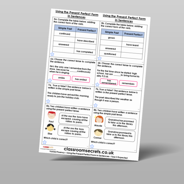 Year 3 Using Present Perfect Form In Sentences Varied Fluency Resource ...