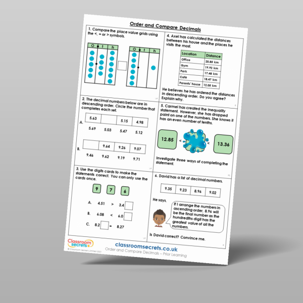 Year 5 Order And Compare Decimals Prior Learning Resource | Classroom ...