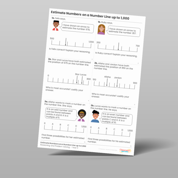 Year 3 Estimate Numbers On A Number Line Up To 1 000 Reasoning And ...