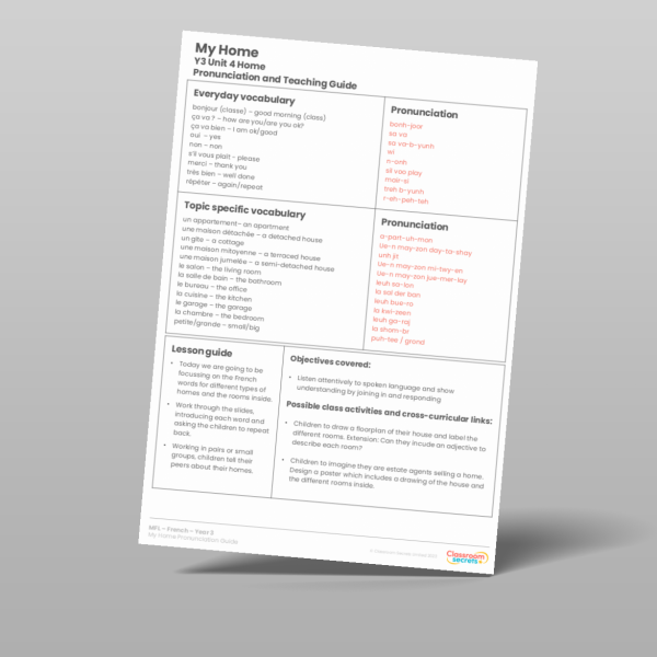 Year 3 My Home Pronunciation Guide Resource | Classroom Secrets