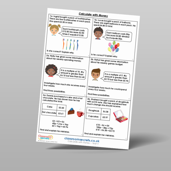 Year 4 Calculate With Money Reasoning And Problem Solving Resource ...