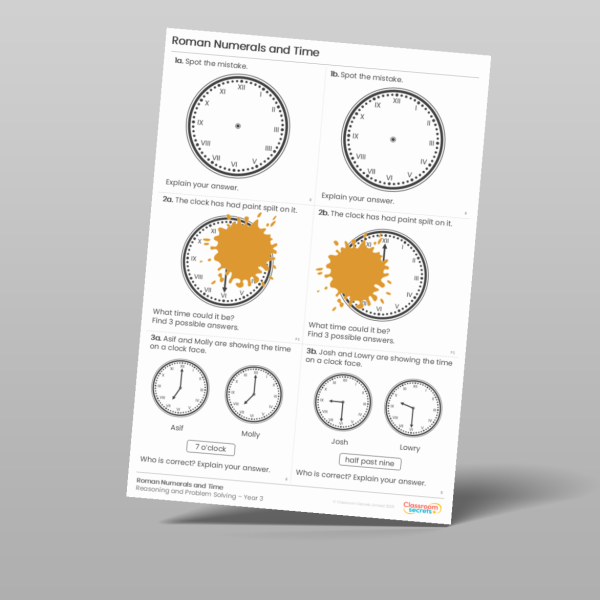 Year 3 Roman Numerals And Time Reasoning And Problem Solving Resource ...