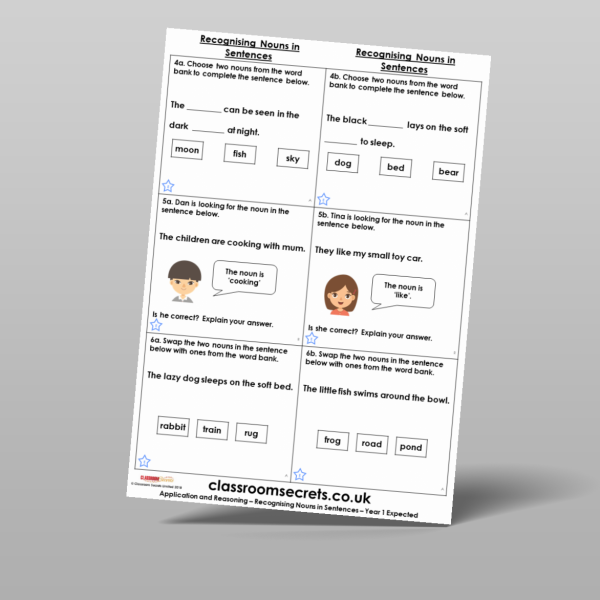 Year 1 Recognising Nouns In Sentences Application And Reasoning Resource | Classroom Secrets