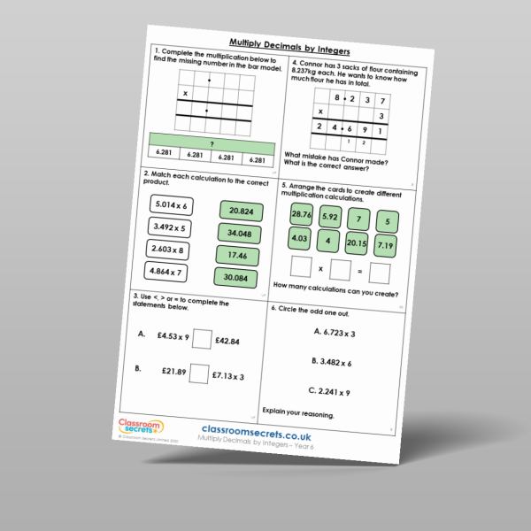 Year 6 Multiply Decimals By Integers Mixed Activity Resource ...
