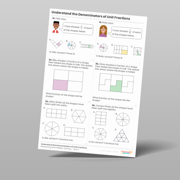 Free Understand the Denominators of Unit Fractions Reasoning and Problem Solving Resource ...