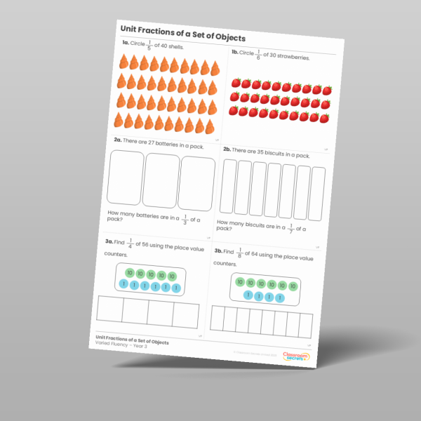 Year 3 Unit Fractions Of A Set Of Objects Varied Fluency 2 Resource Classroom Secrets