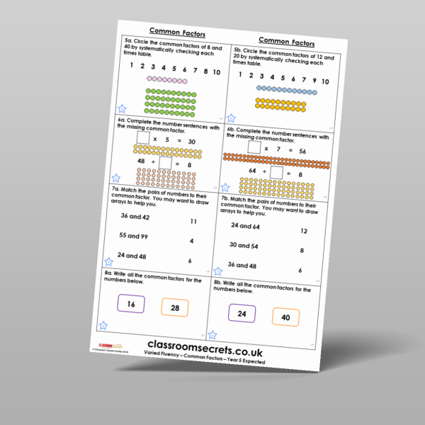 Year 5 Common Factors Varied Fluency Resource | Classroom Secrets