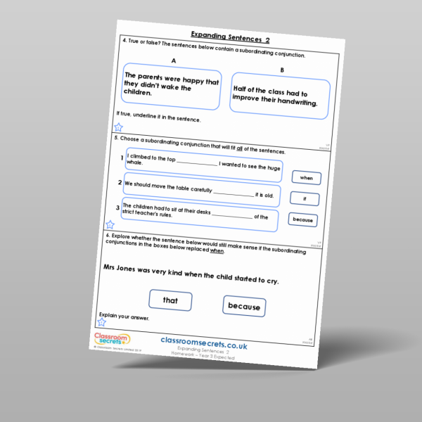 Year 3 Expanding Sentences 2 Homework Resource | Classroom Secrets