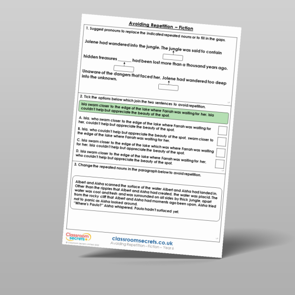 Year 6 Avoiding Repetition Fiction Mixed Activity Resource | Classroom ...