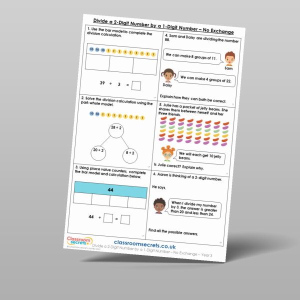 Year 3 Divide A 2 Digit Number By A 1 Digit Number No Exchange Mixed Activity Resource ...