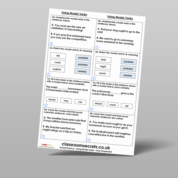 Year 5 Using Modal Verbs Varied Fluency Resource | Classroom Secrets