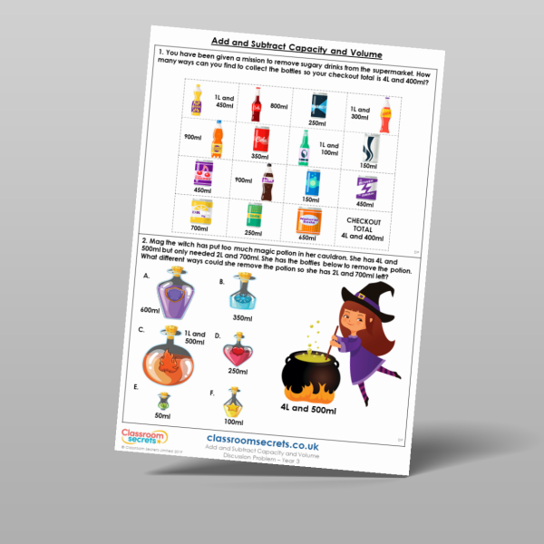 Year 3 Add And Subtract Capacity And Volume Discussion Problem Resource ...