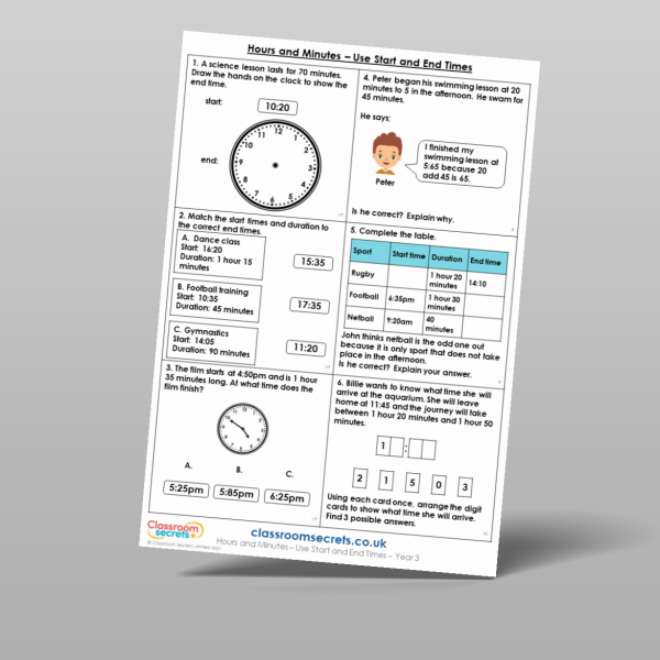 Year 3 Hours And Minutes Use Start And End Times Mixed Activity ...