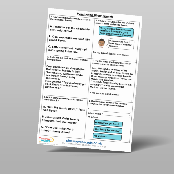 Year 3 Punctuating Direct Speech Prior Learning Resource | Classroom ...