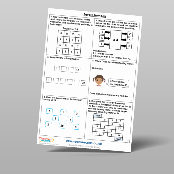Year 5 Square Numbers Prior Learning Resource | Classroom Secrets