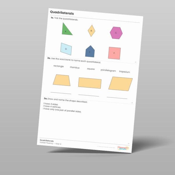 Year 4 Quadrilaterals Varied Fluency 2 Resource | Classroom Secrets