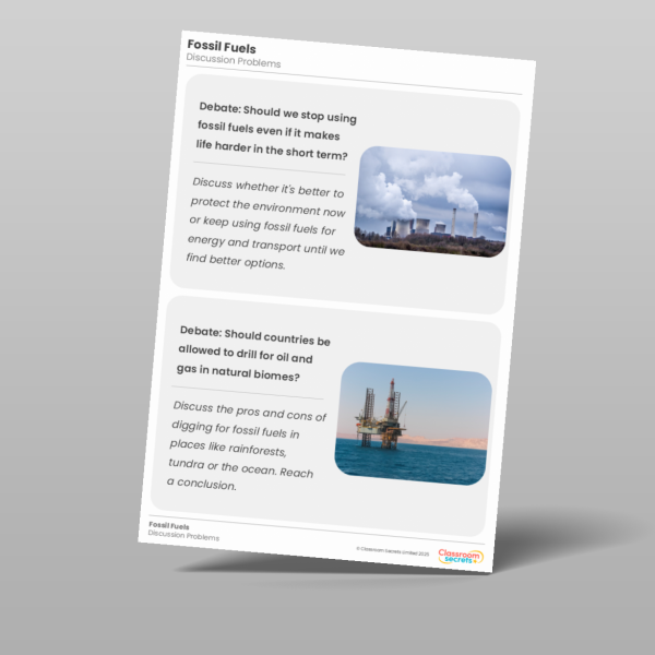UKS2 Fossil Fuels Geography Discussion Problems Resource | Classroom ...