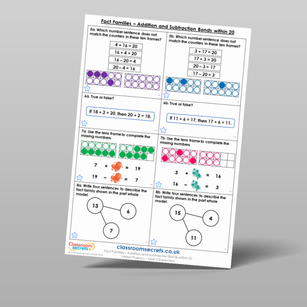 Year 2 Fact Families Addition And Subtraction Bonds Within 20 Varied ...