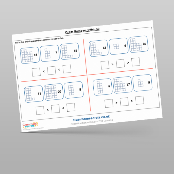 Year 1 Order Numbers Within 50 Prior Learning Resource | Classroom Secrets