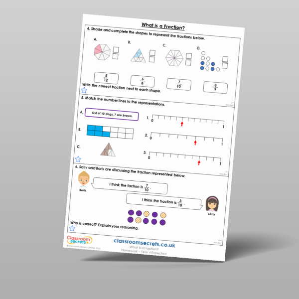 Year 4 What Is A Fraction Homework Resource | Classroom Secrets