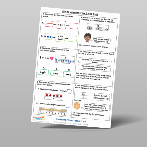 Year 4 Divide A Number By 1 And Itself Mixed Activity Resource ...