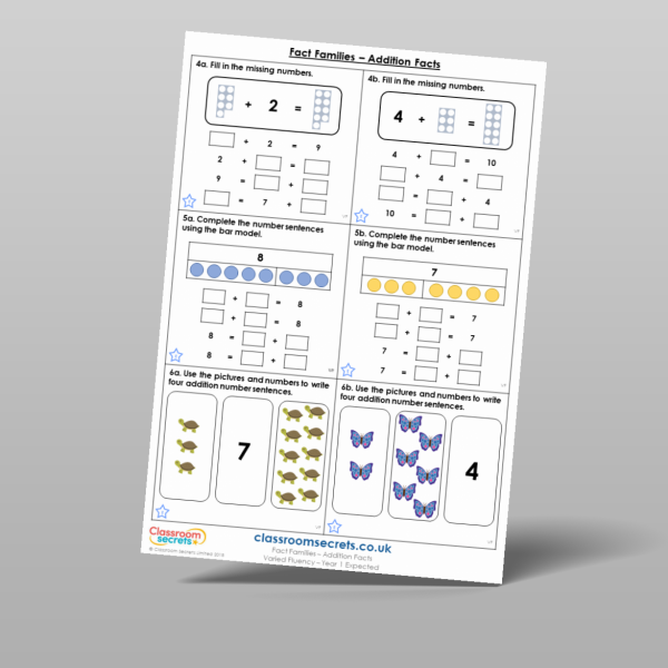 Year 1 Fact Families Addition Facts Varied Fluency Resource | Classroom ...