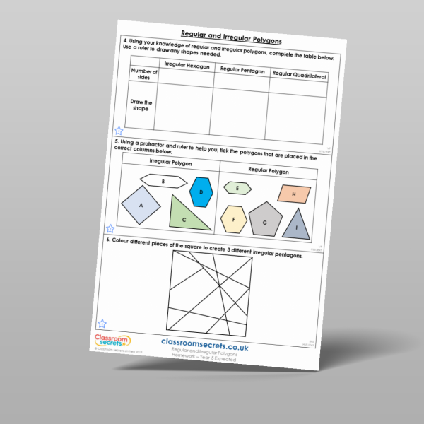Year 5 Regular And Irregular Polygons Homework Resource | Classroom Secrets