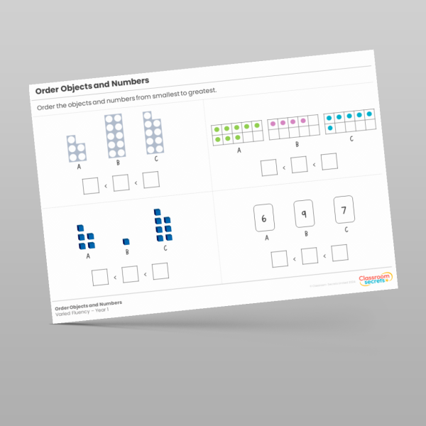 Year 1 Order Objects And Numbers Varied Fluency Resource | Classroom Secrets