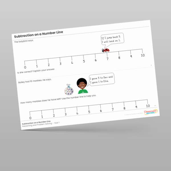 Year 1 Subtraction On A Number Line Reasoning And Problem Solving 2 ...