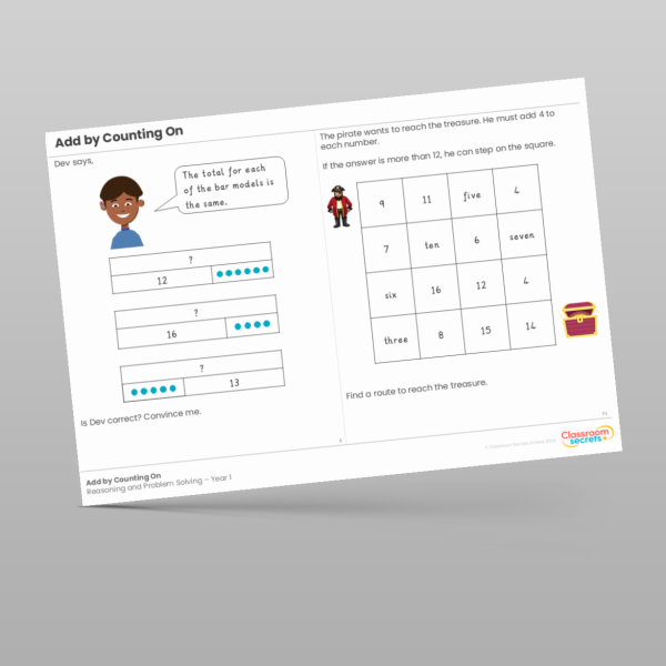 Year 1 Add By Counting On Reasoning And Problem Solving Resource | Classroom Secrets