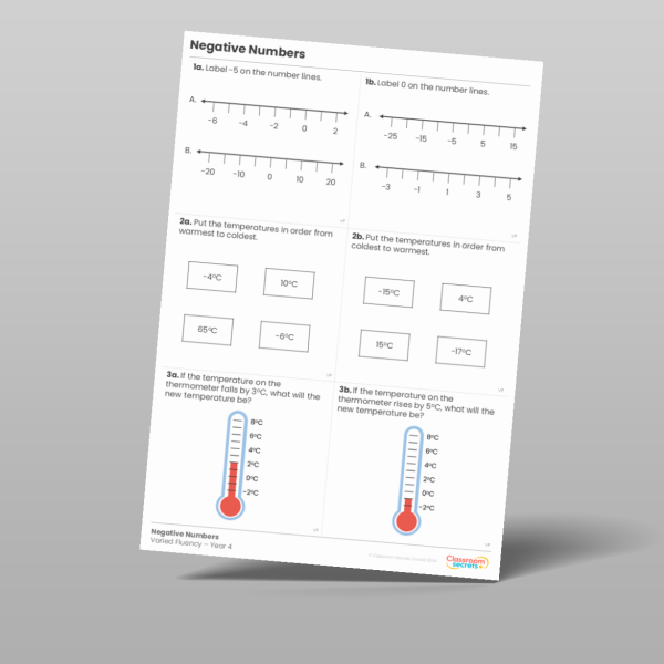 Year 4 Negative Numbers Varied Fluency 2 Resource | Classroom Secrets