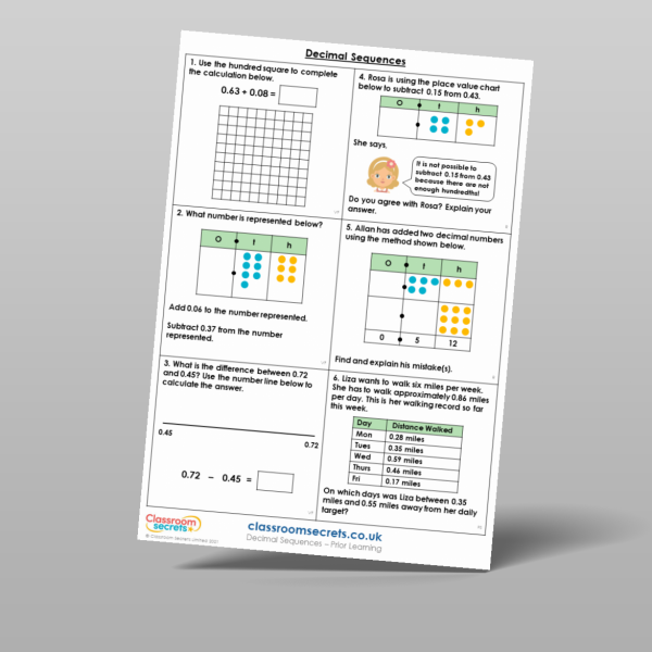 Year 5 Decimal Sequences Prior Learning Resource | Classroom Secrets