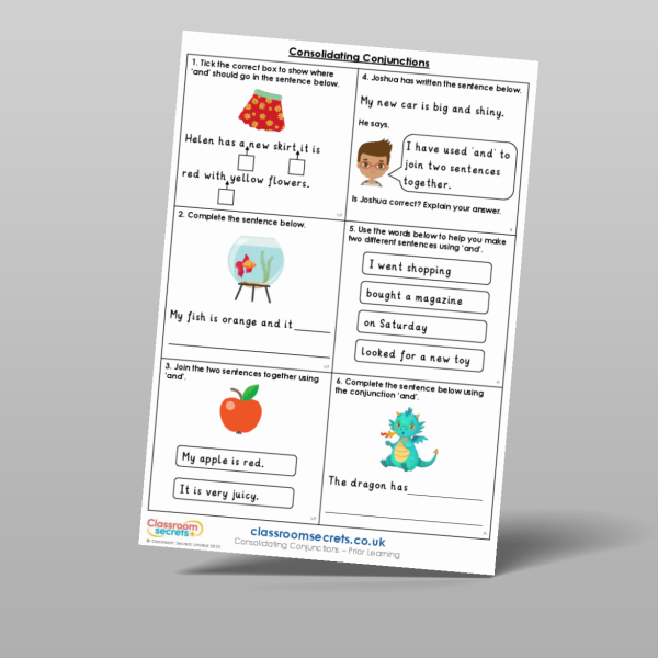 Consolidating Conjunctions Prior Learning Resource Classroom Secrets
