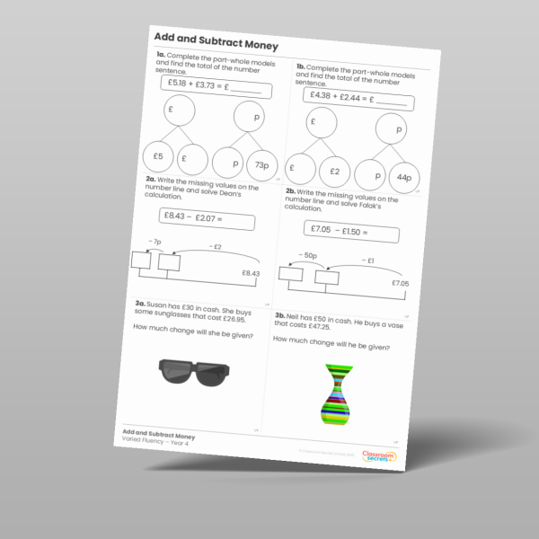 Year 4 Add And Subtract Money Varied Fluency Resource | Classroom Secrets