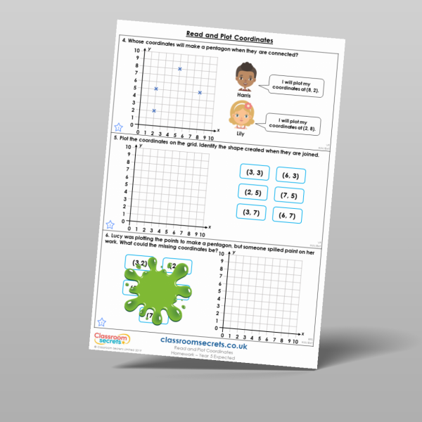 Year 5 Read And Plot Coordinates Homework Resource | Classroom Secrets