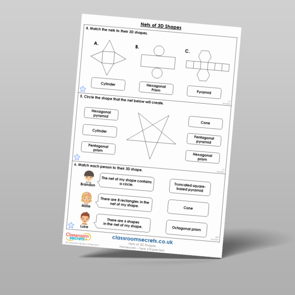 Year 6 Nets Of 3d Shapes Homework Resource | Classroom Secrets