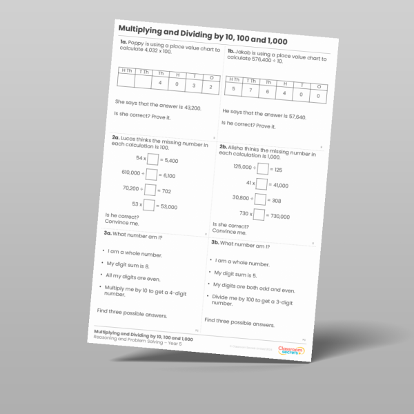 Year 5 Multiplying And Dividing By 10 100 And 1 000 Reasoning And ...