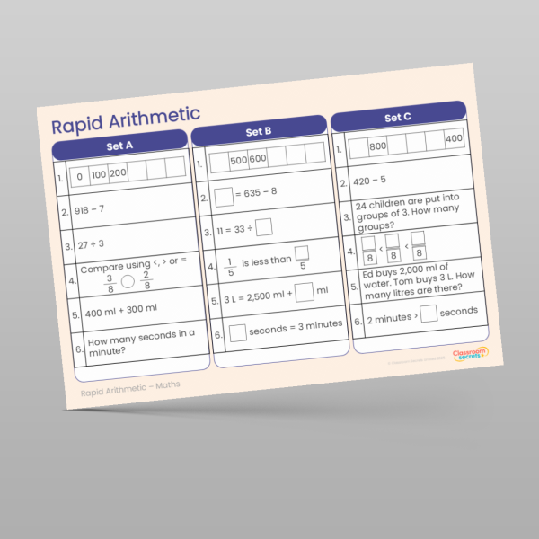 Year 3 Summer 2 Week 4 Rapid Arithmetic Resource | Classroom Secrets